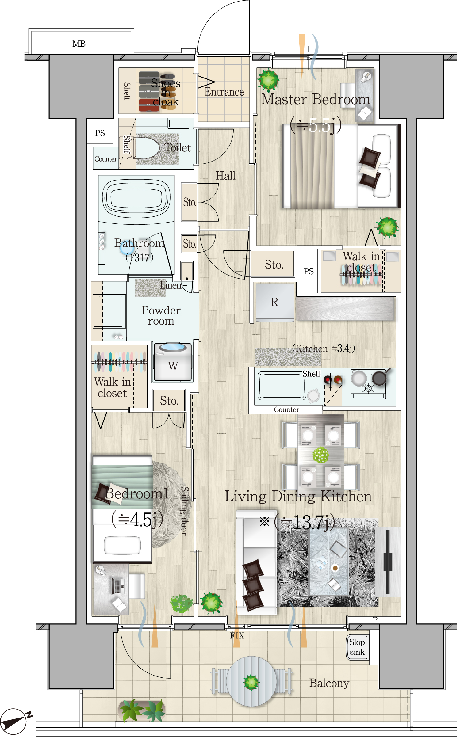 ルームプラン：H type｜【公式】エクセレントシティ立川 THE GRAN｜立川市の新築分譲マンション｜JR中央線「立川」駅徒歩5分